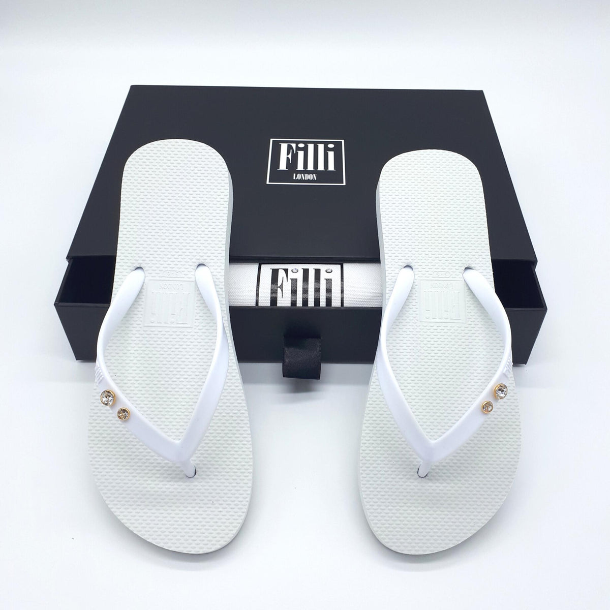 Filli London Crystal Diamond - White Luxury Flip Flops – Ruby Rocks
